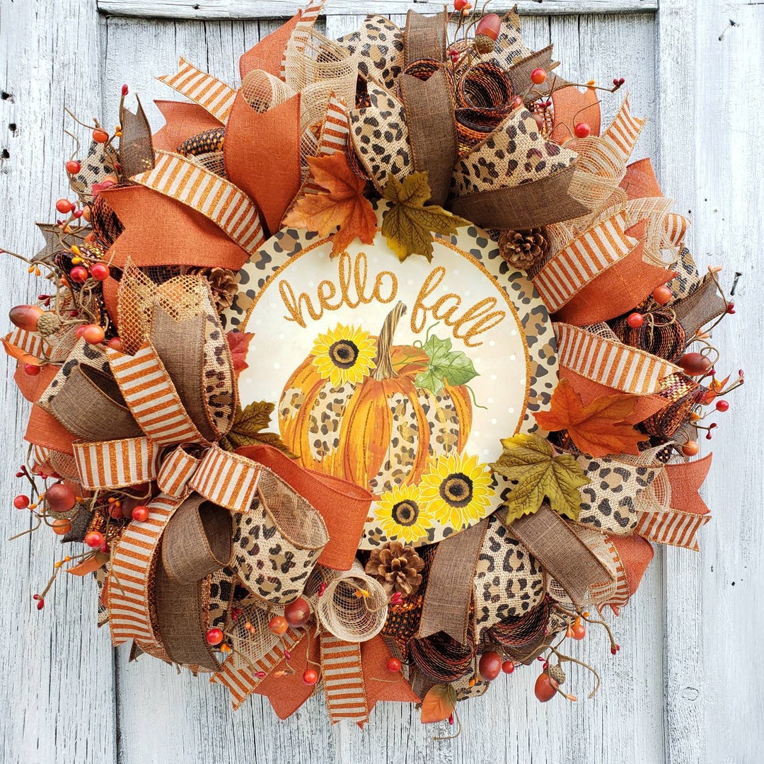 Fall Welcome Wreath, Autumn Wreath for Door, Fall Pumpkin Wreath, Large ...