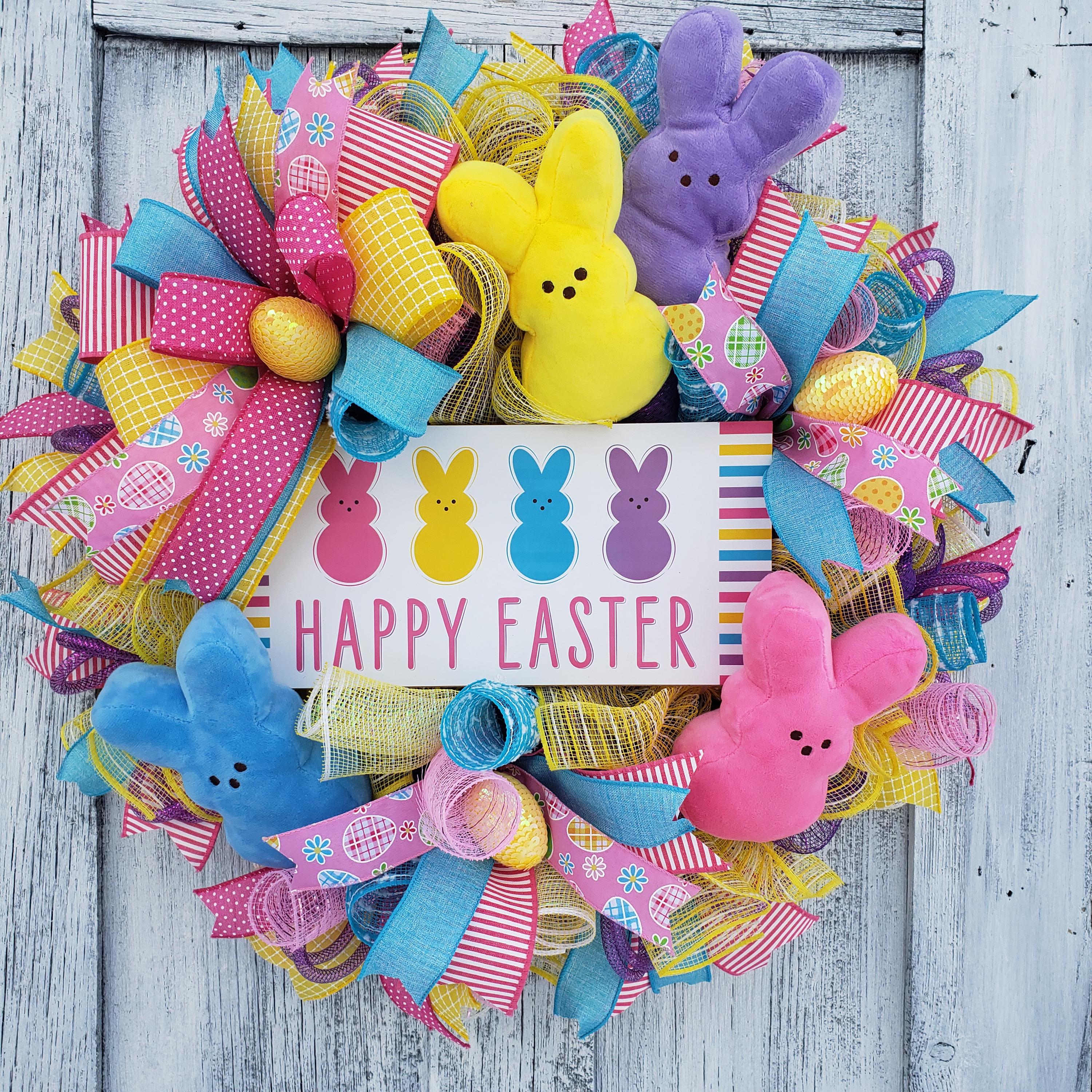 Easter Peeps Wreath, Happy Easter Wreath, Colourful Easter Wreath ...