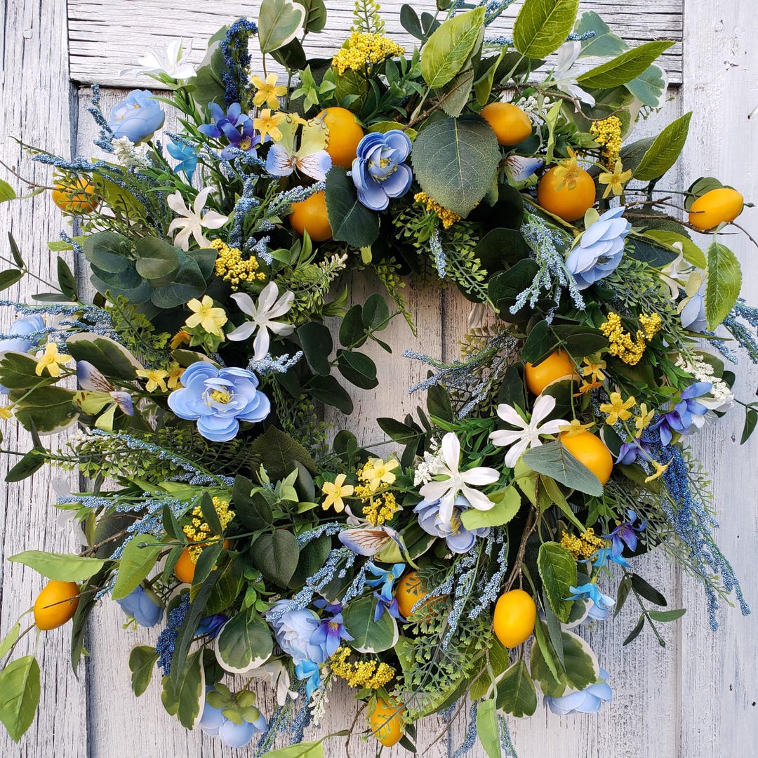 Lemon Floral Wreath, Lemon Door Decor, Kitchen Lemon Decor, Summer ...