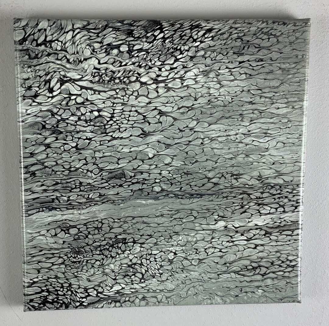 10"x10" Grayscale Swipe Acrylic Paint Pour Painting on Stretched Canvas ...