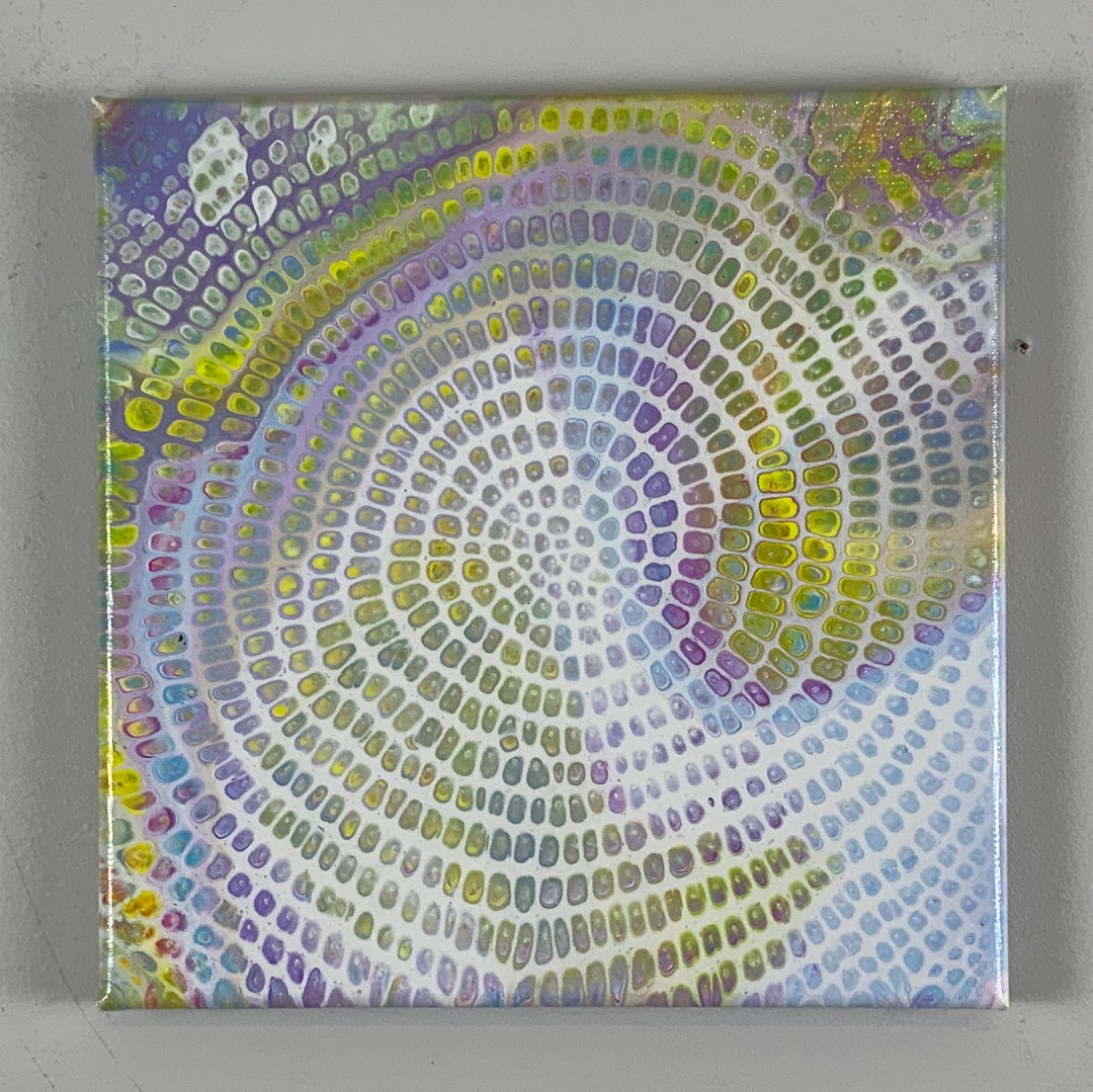 10"x10" Eighties Spiral Chameleon Cells Acrylic Paint Pour Painting on ...
