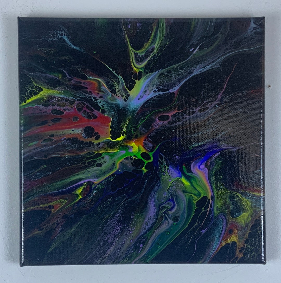 Rainbow Lightning Acrylic Paint Pour Painting, Original 10x10 Canvas ...