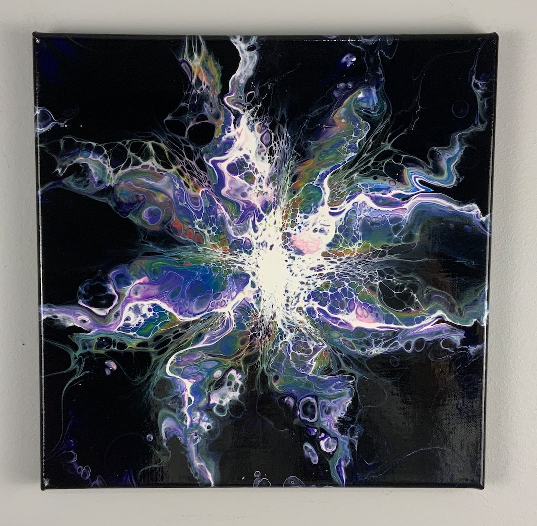 12"x12" Iridescent Rainbow Fireworks Acrylic Paint Pour Fireworks ...