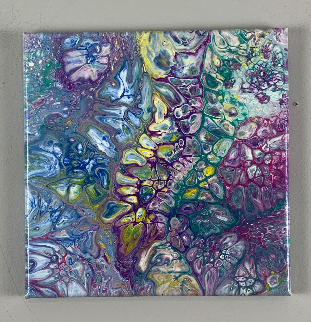 10"x10" Iridescent Eighties Random Chameleon Cells Acrylic Paint Pour ...