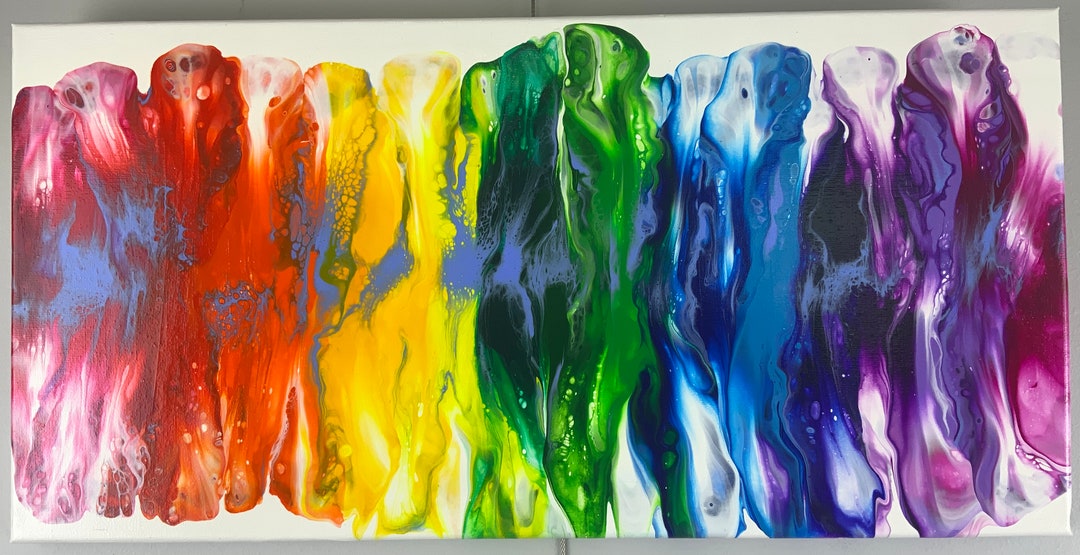 Rainbow Acrylic Paint Pour Painting, 10x20 Canvas Wall Art - Etsy