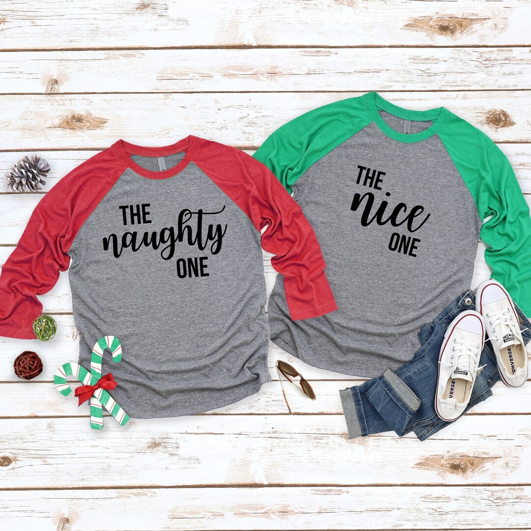 Funny Inappropriate Couples Christmas Shirts, the Naughty One and the ...