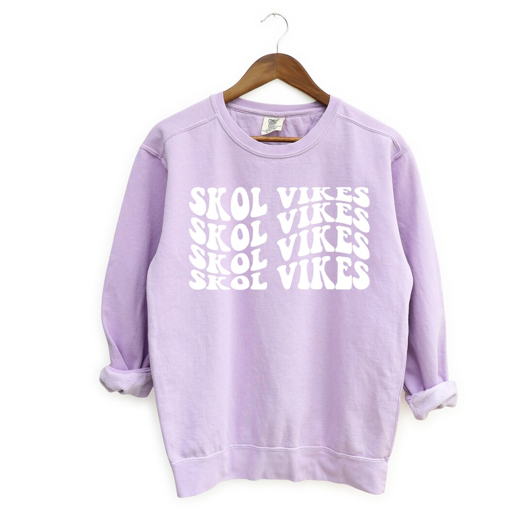 SKOL VIKES Wavy Text Comfy Purple Crewneck Football Sweatshirt, Vikings ...