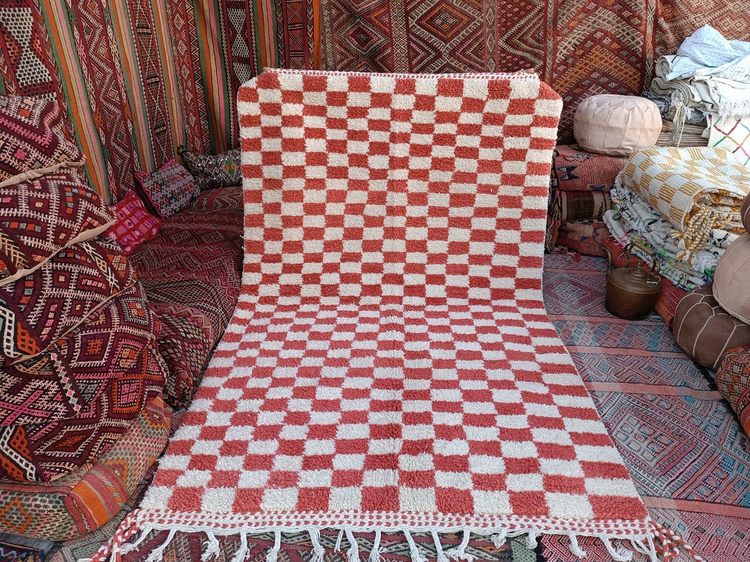 Red Checkered Rug , Colorful Checkerboard Rug , Custom Checkered Rug ...