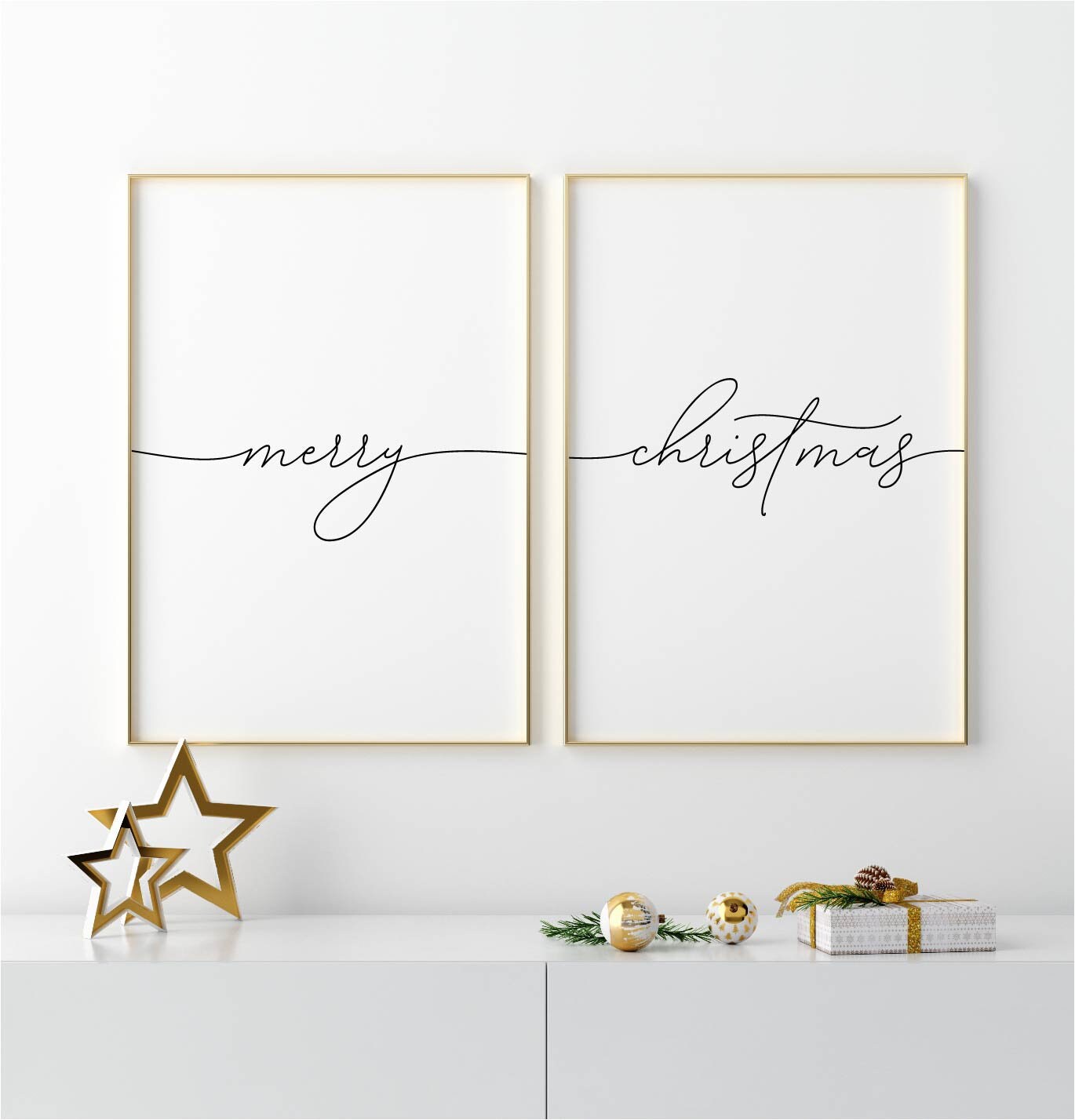 Merry Christmas Printable Sign Christmas Set of 2 Prints - Etsy