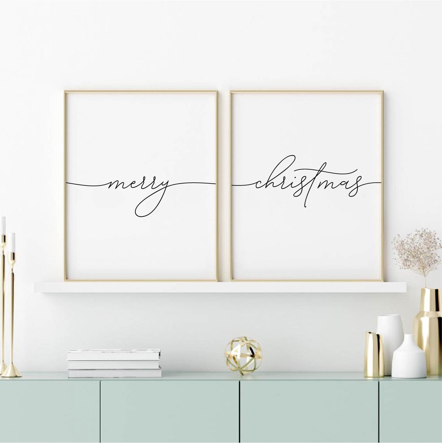 Merry Christmas Printable Sign Christmas Set of 2 Prints | Etsy