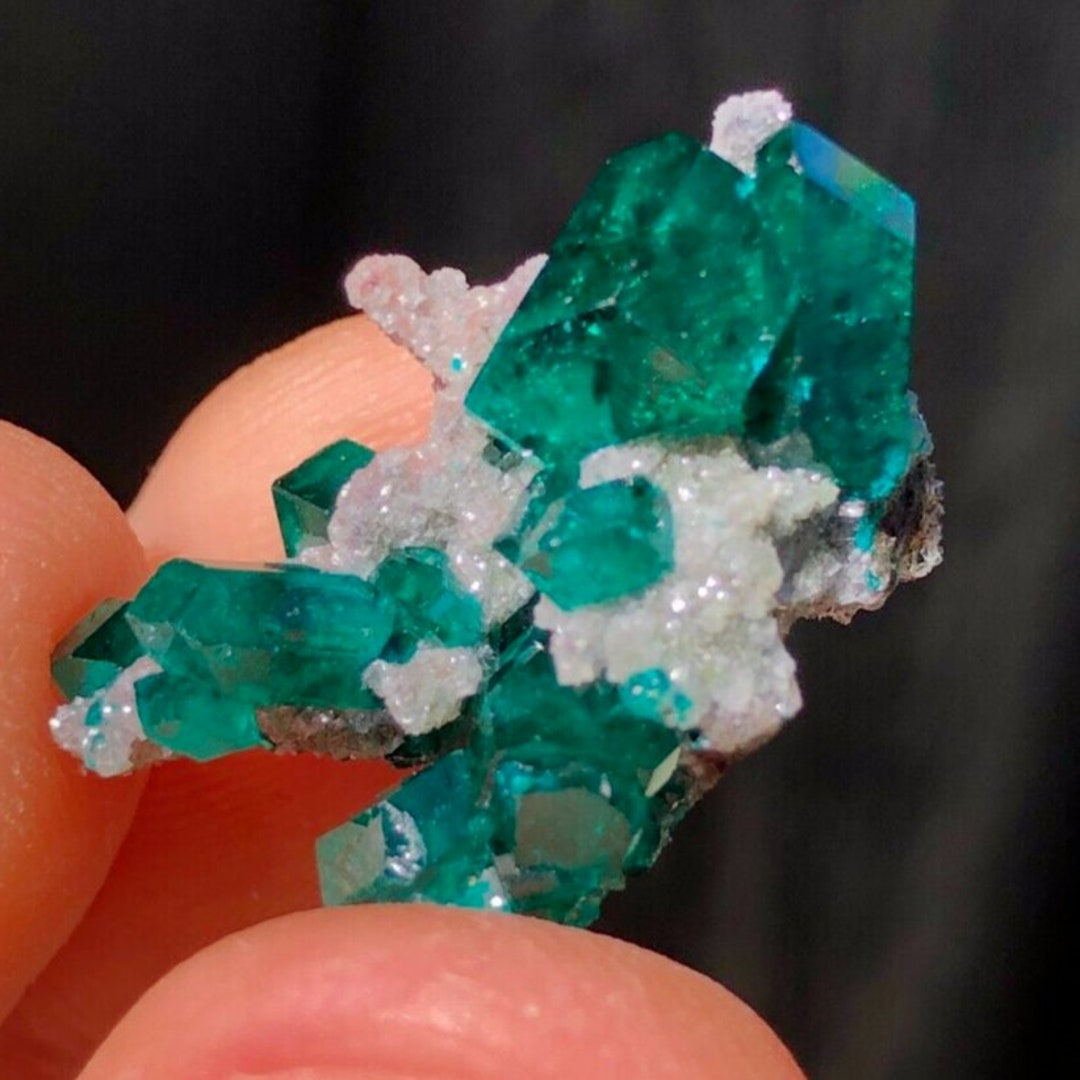 4g Dioptase Crystal Cluster on White Dolomite Matrix From Tsumeb Mine ...