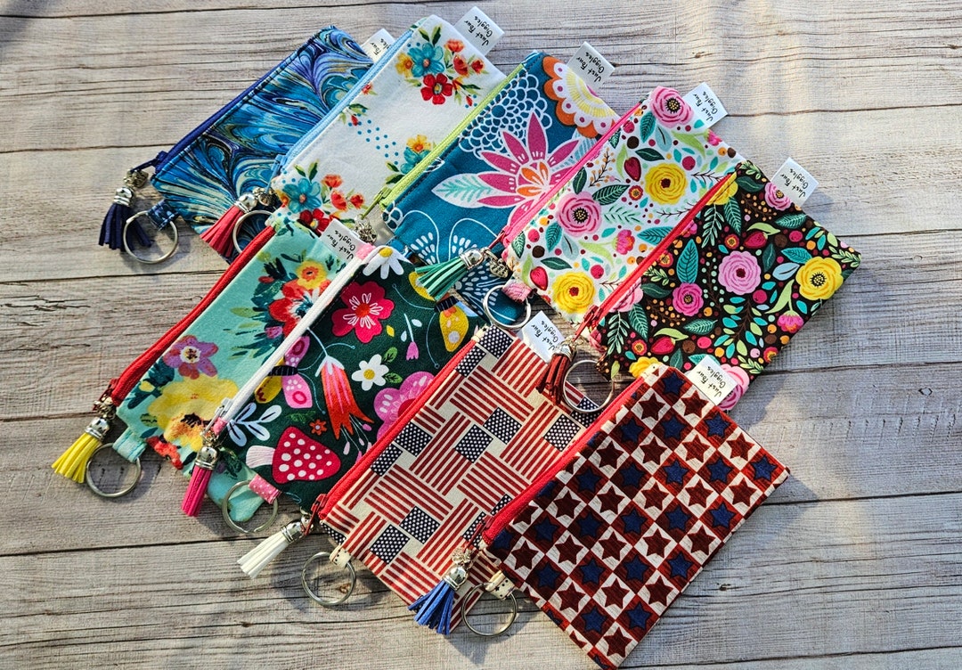 Zippered Coin Pouch Cotton Fabric Coin Purse Handmade Change Card Purse ...