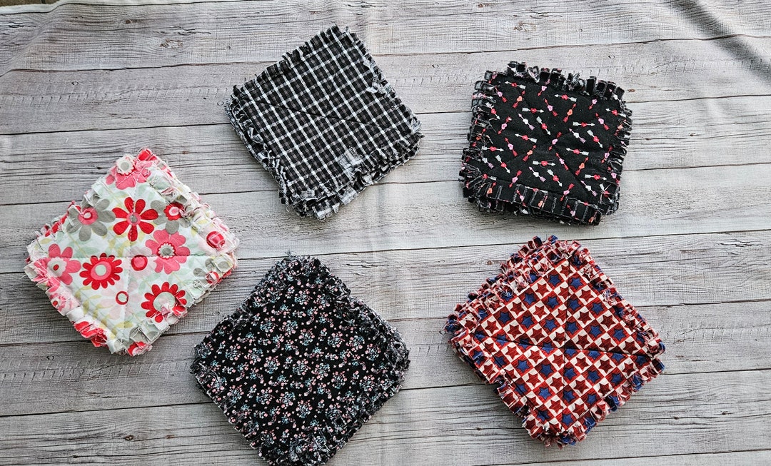Rag Mug Rug Coasters ~ Farmhouse Primitive Fabric Coasters Set of 4 ...