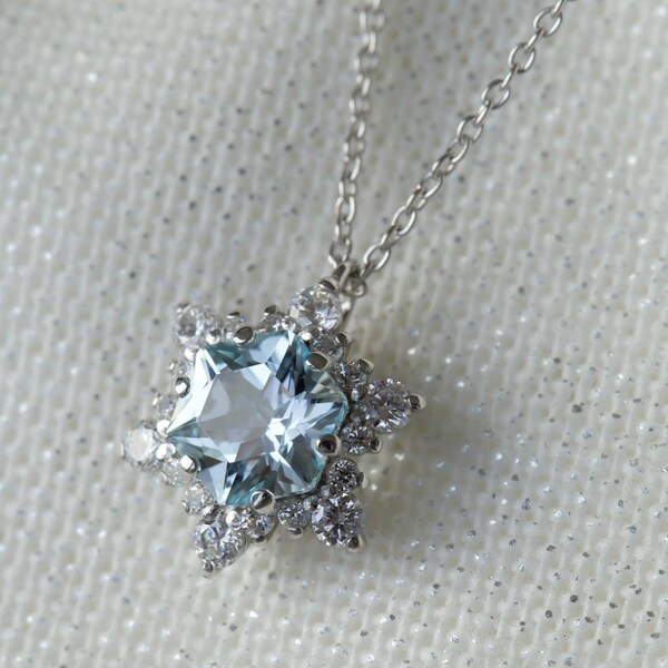 Aquamarine Snowflake Necklace - Etsy