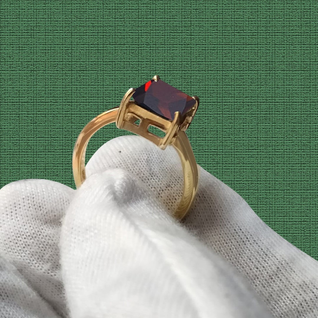 Rectangular Garnet Ring Emerald Cut Gemstone Ring January Birthstone ...