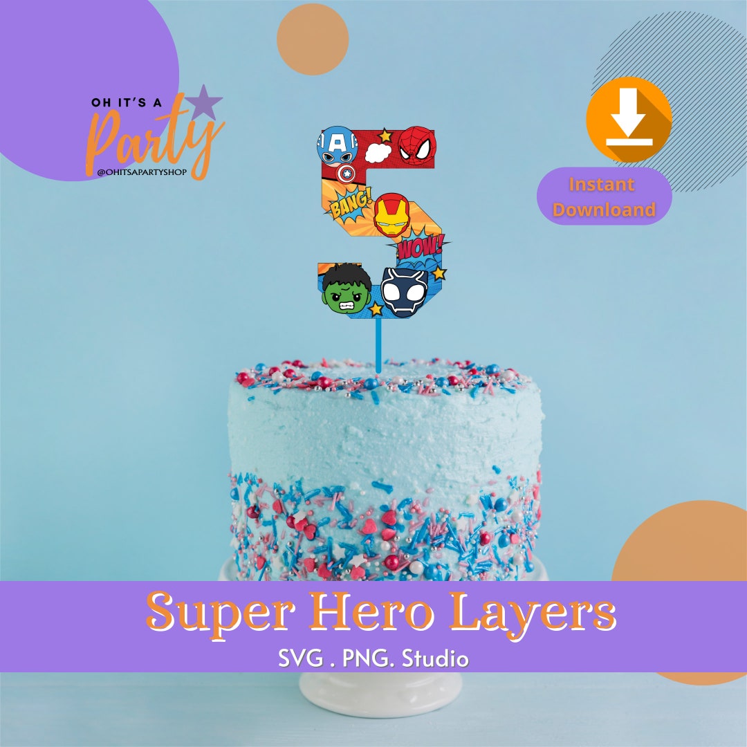 Superhero Cake Topper Svg, 3D Number Hero Design, Digital File Super ...
