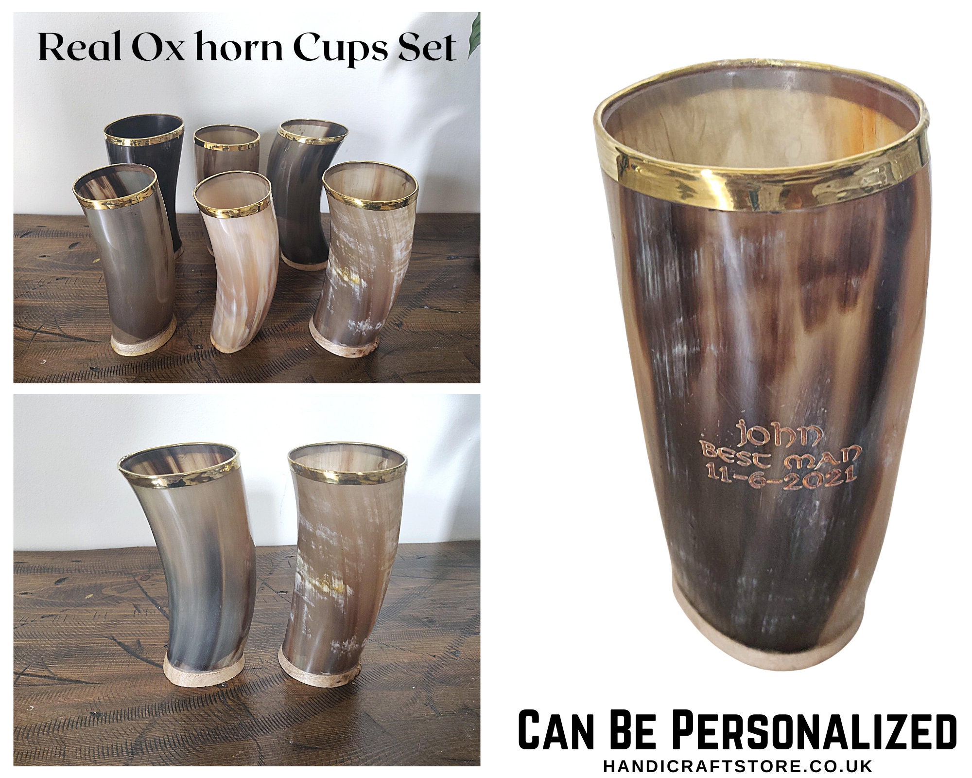 Viking Drinking Horn Cups Set Horn Cups With Brass Rims Wood | Etsy