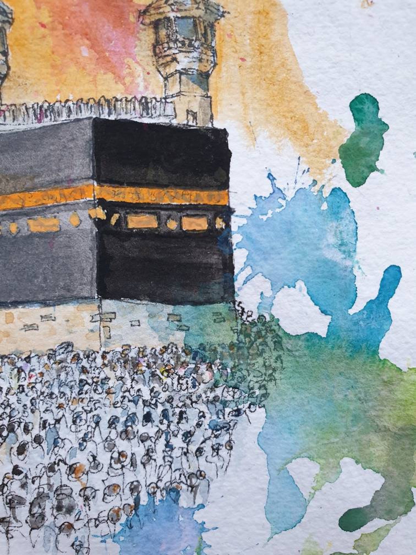 Kaaba, Masjid Al-haram, Hajj | ORIGINAL & PRINT | Watercolour and Ink ...