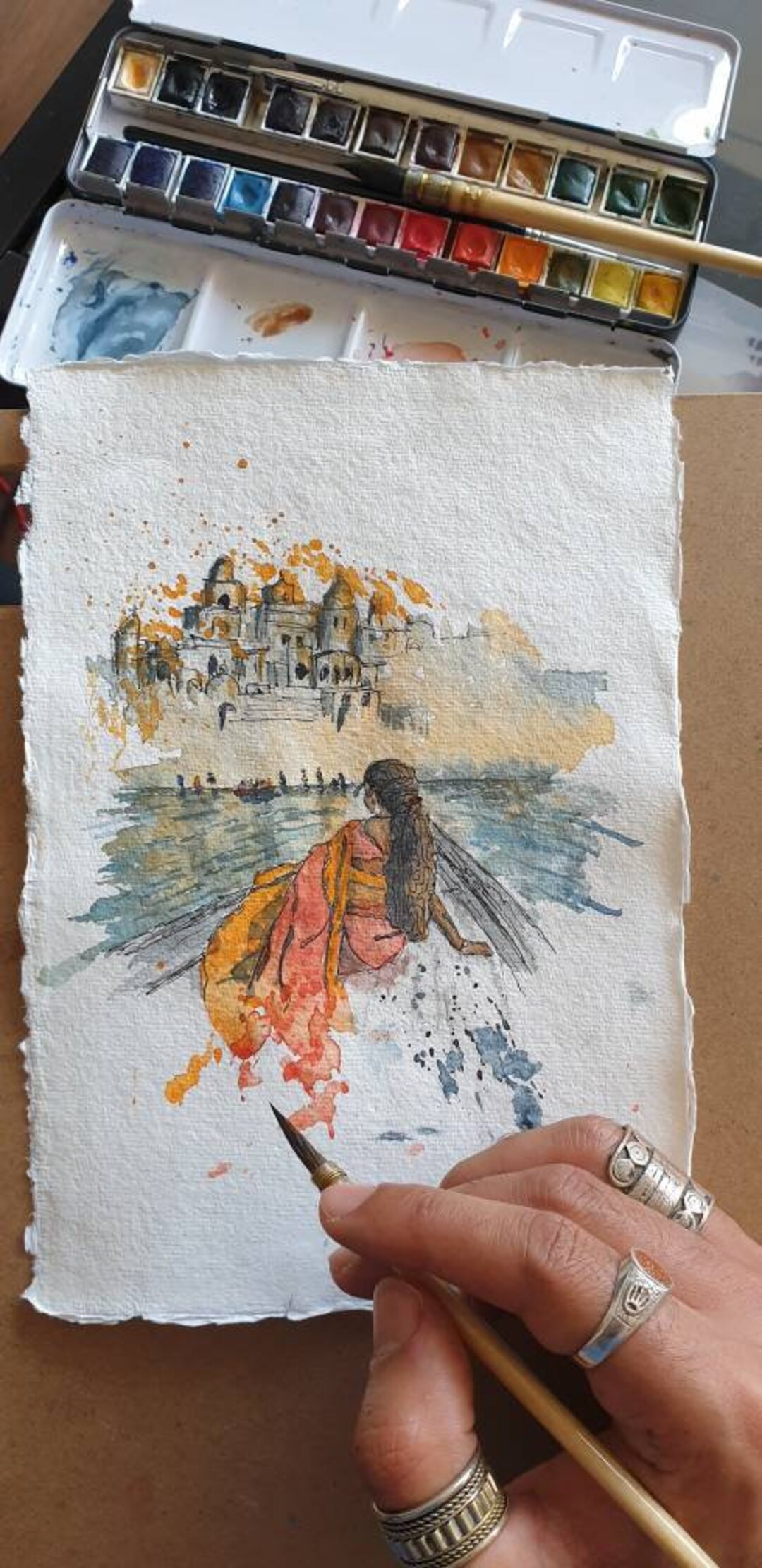 Woman on the Ganges | Valentine's Gift | Ganga Indian Handmade Wall Art ...
