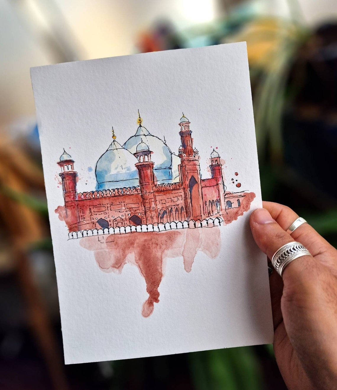 Badshahi Masjid Lahore Pakistan Watercolour and Ink - Etsy