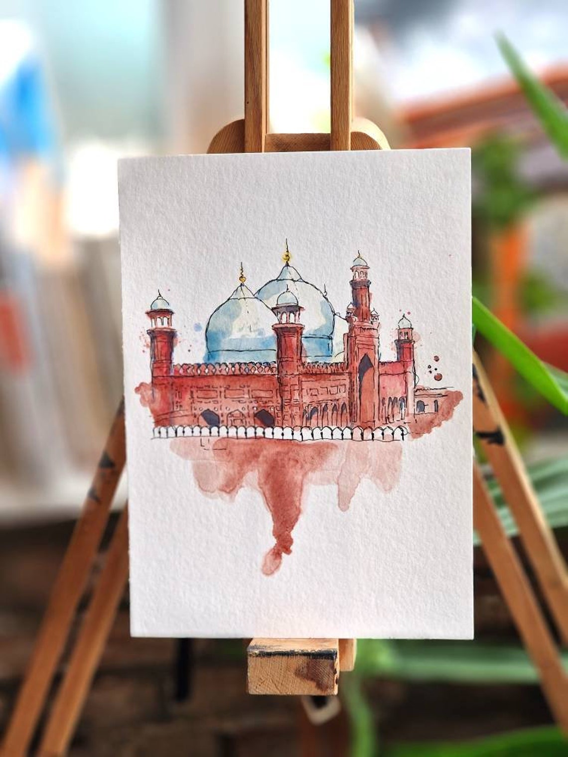 Badshahi Masjid Lahore Pakistan Watercolour and Ink - Etsy