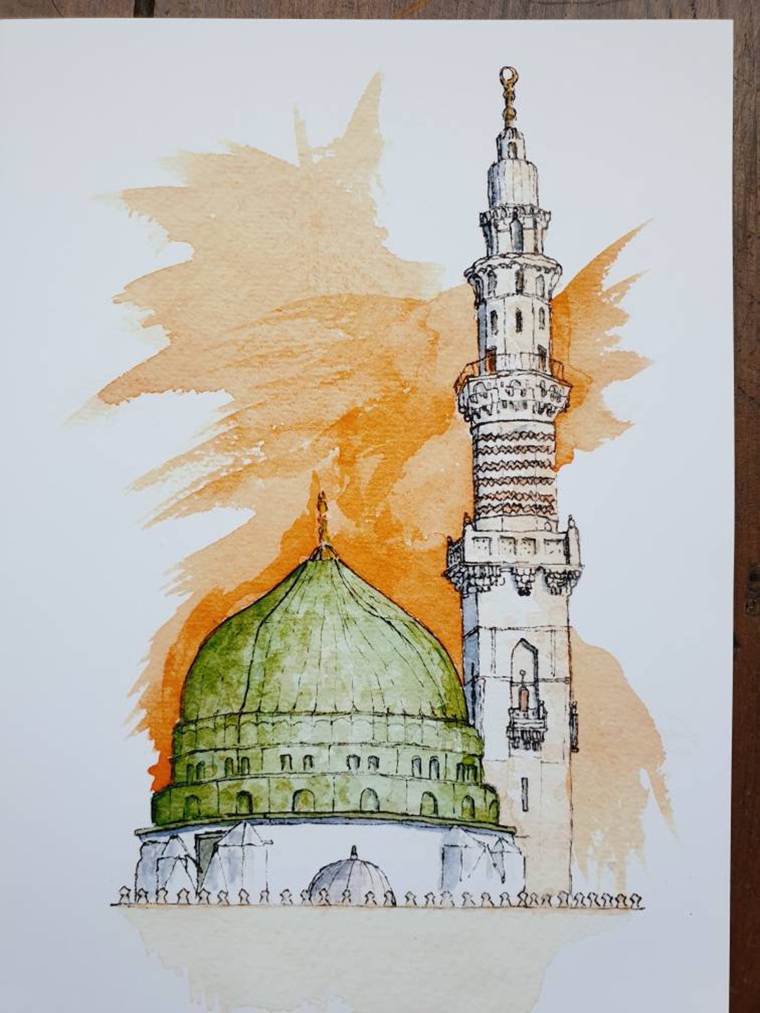 Al-masjid An-nabawi, Medina A3 A4 A5 PRINT Watercolour and Ink ramadan ...