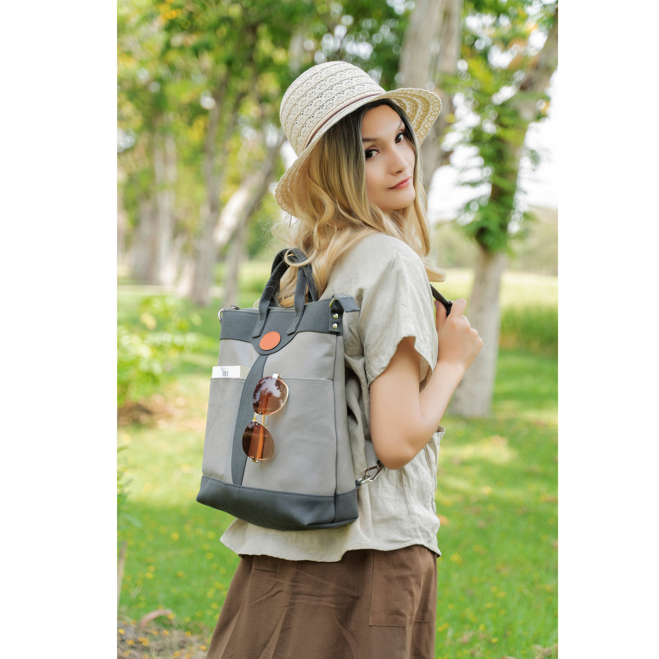 Grey Convertible Unisex Canvas Backpack, Unisex Shoulder Bag, Grey Tote ...