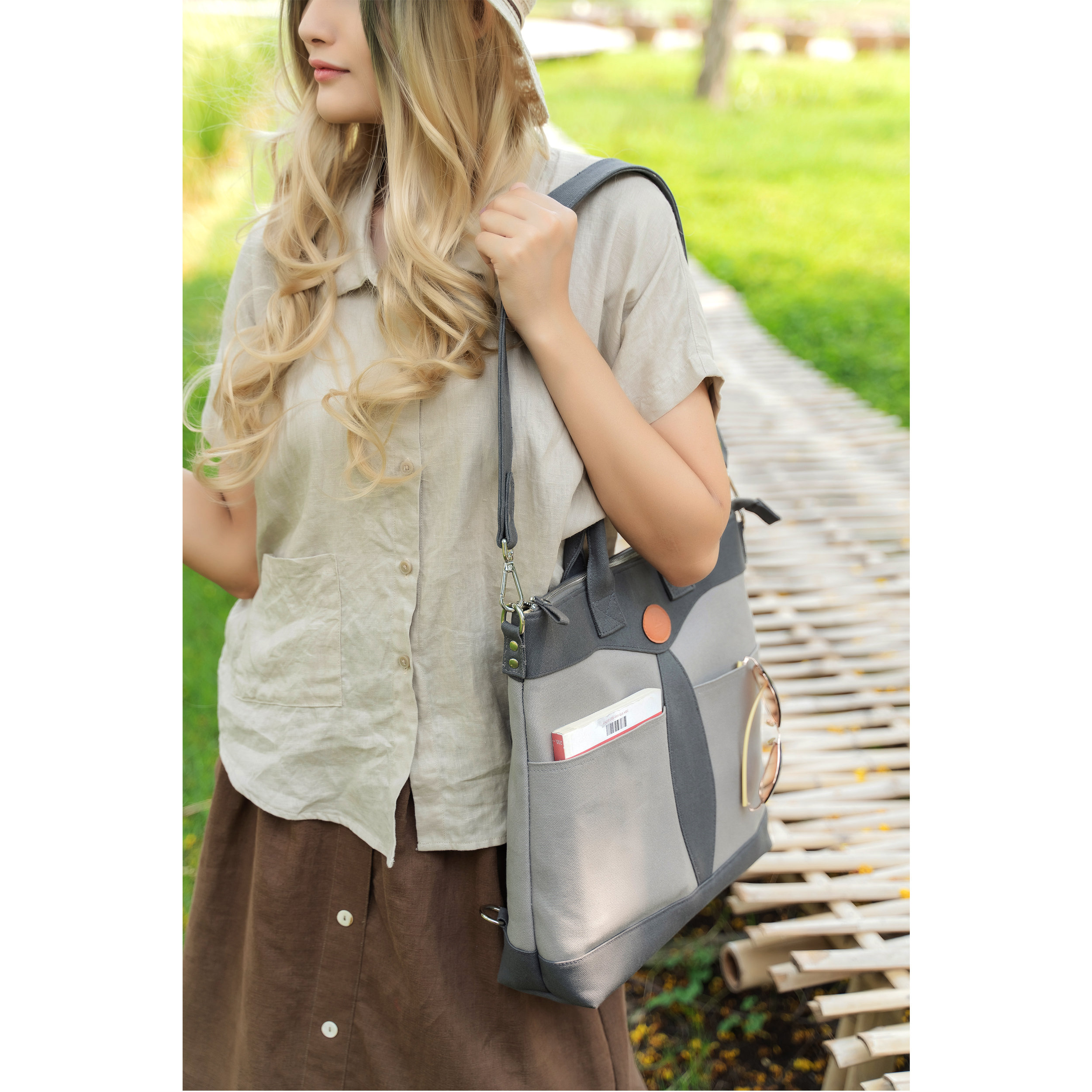 Grey Convertible Unisex Canvas Backpack, Unisex Shoulder Bag, Grey Tote ...