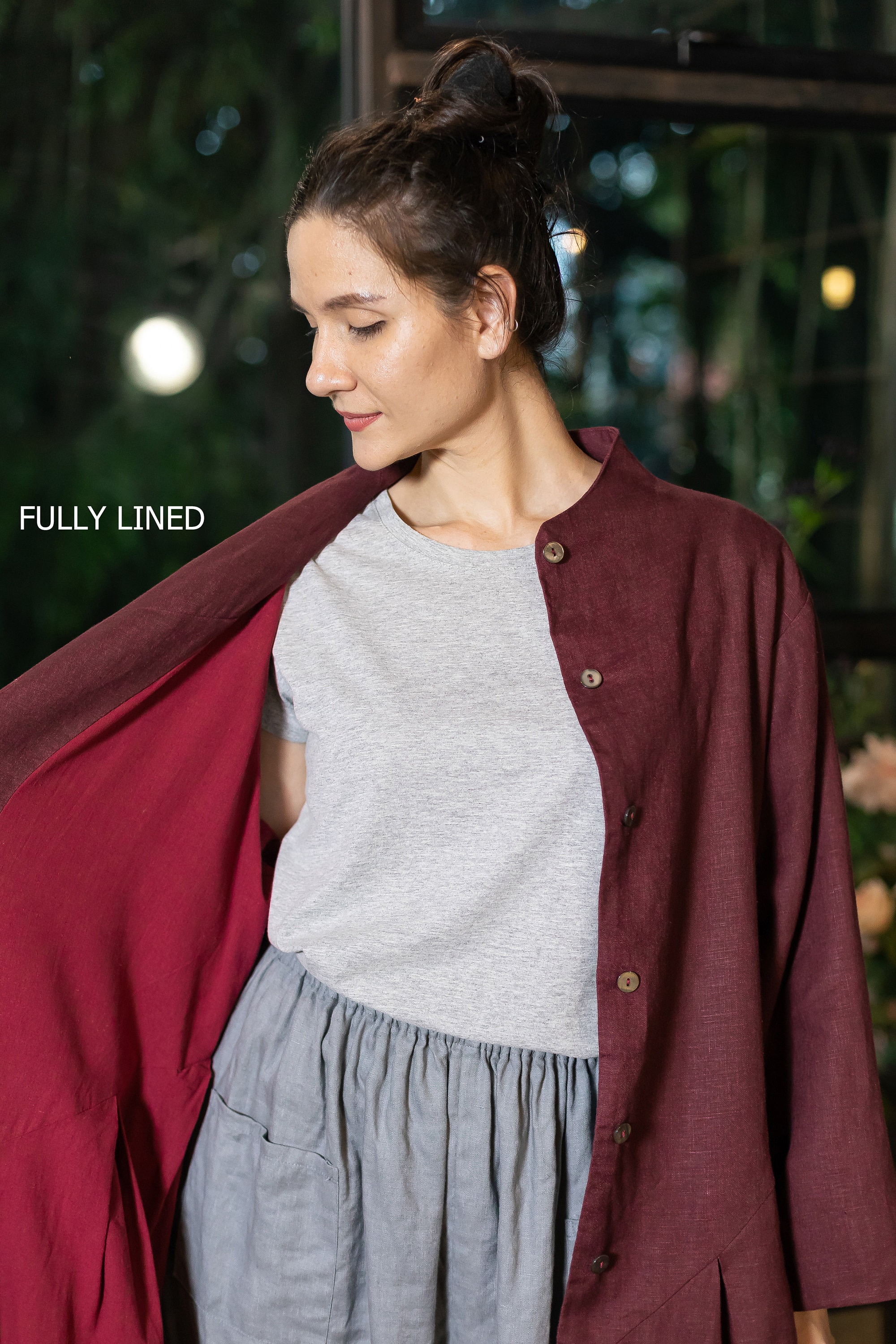 Plum Colored Linen Jacket With Lining, Purple Linen Overcoat, Long ...