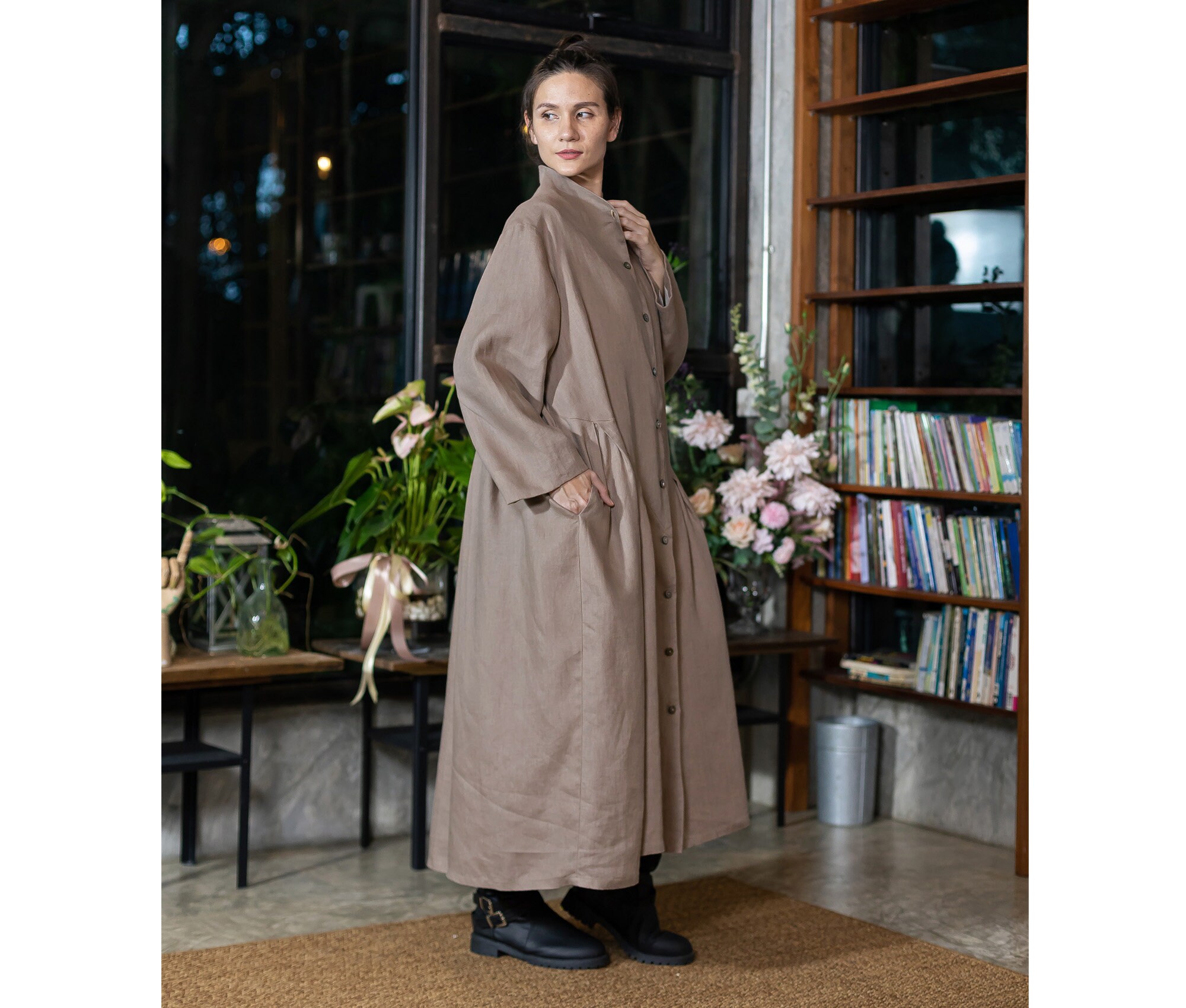 Plum Colored Linen Jacket With Lining, Purple Linen Overcoat, Long ...