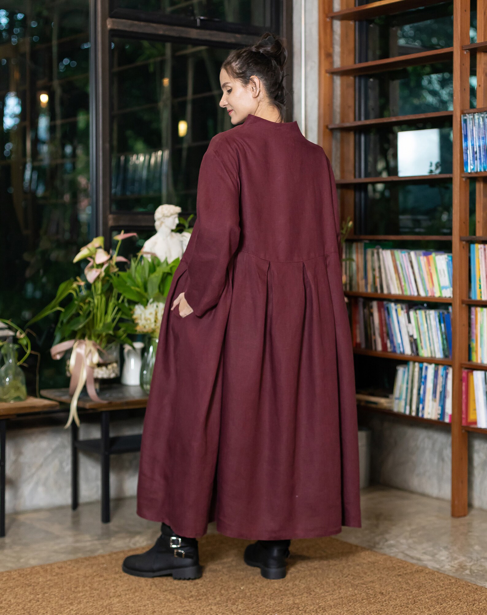 Plum Colored Linen Jacket With Lining, Purple Linen Overcoat, Long ...