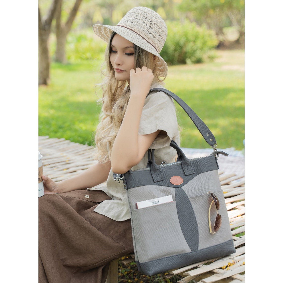 Grey Convertible Unisex Canvas Backpack, Unisex Shoulder Bag, Grey Tote ...