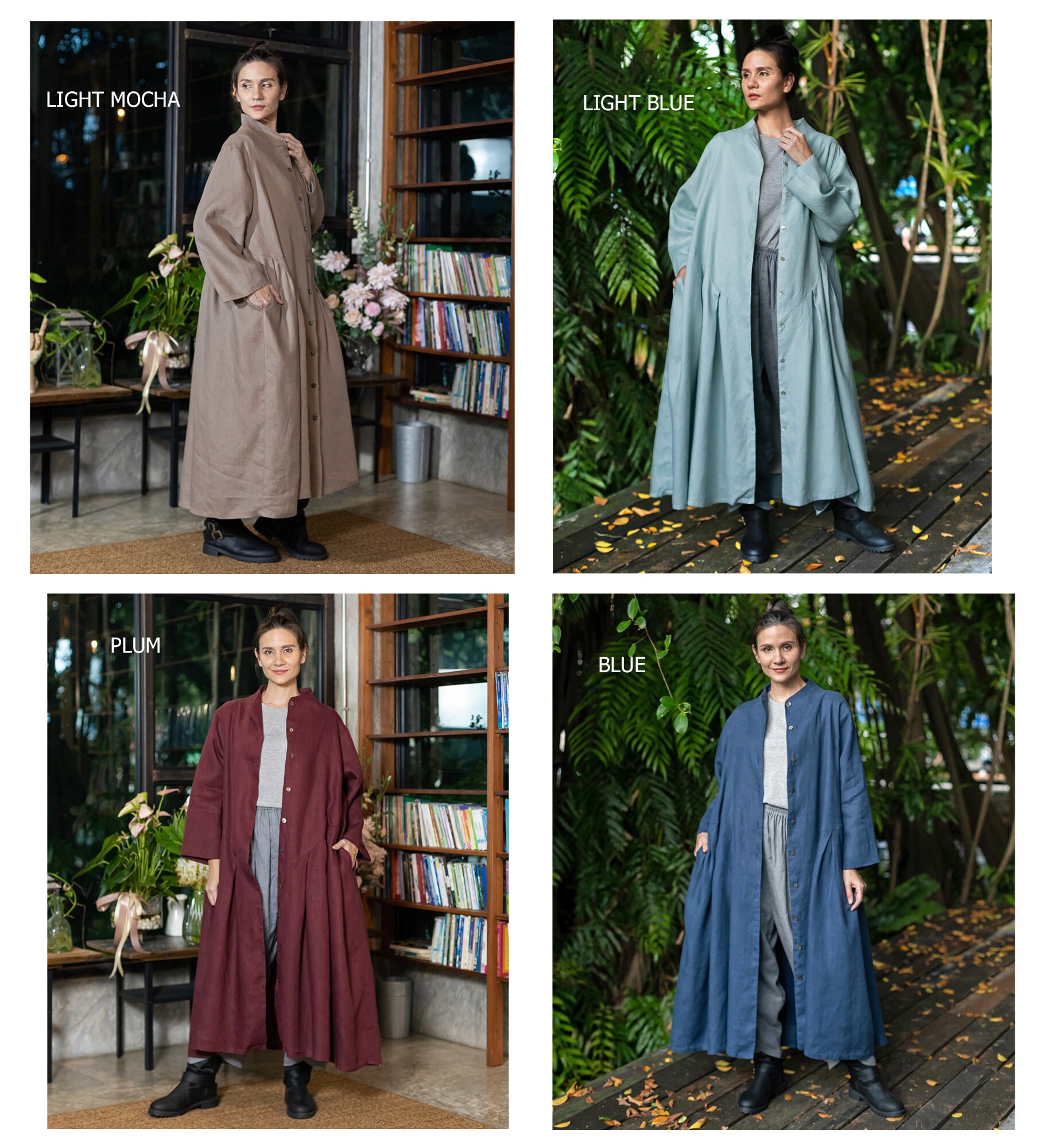 Plum Colored Linen Jacket With Lining, Purple Linen Overcoat, Long ...