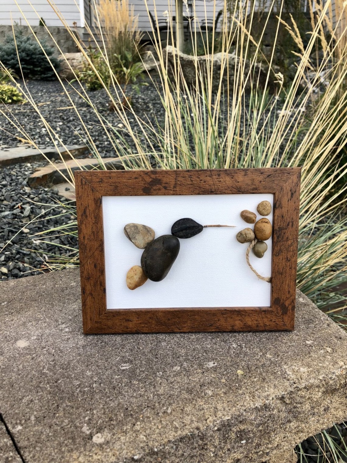 Humming Bird Rock Art Picture, Pebble Art Framed Humming Bird, Handmade ...