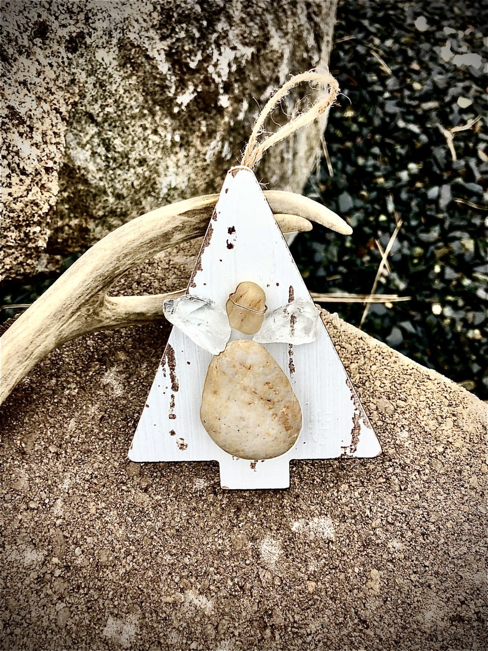 Rock art ornaments Whitewash Angel Rock Ornaments. Star | Etsy