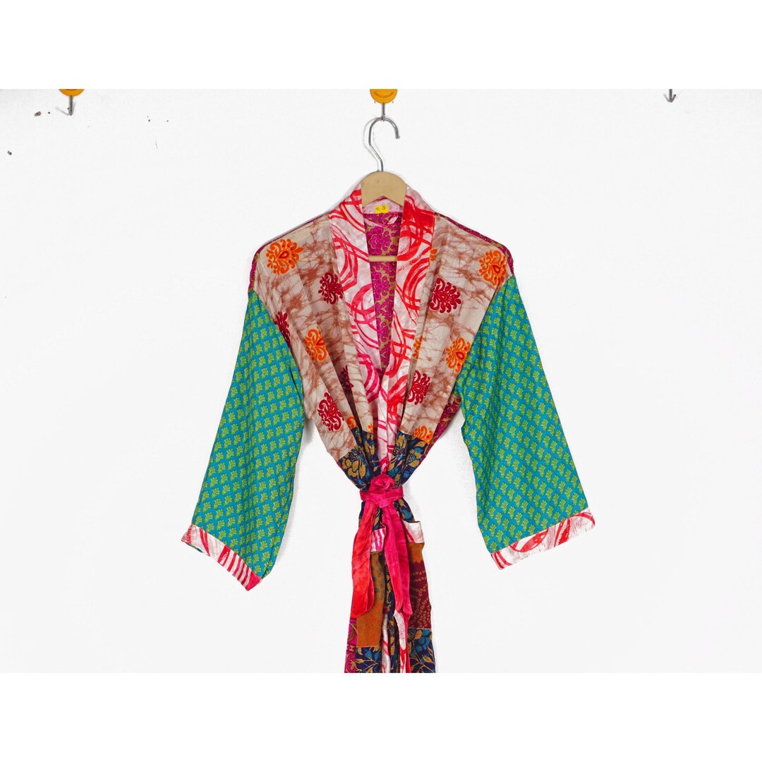 Women Silk Kimono Floral Bathing Robe Summer Wear Gown Boho Nightwear ...