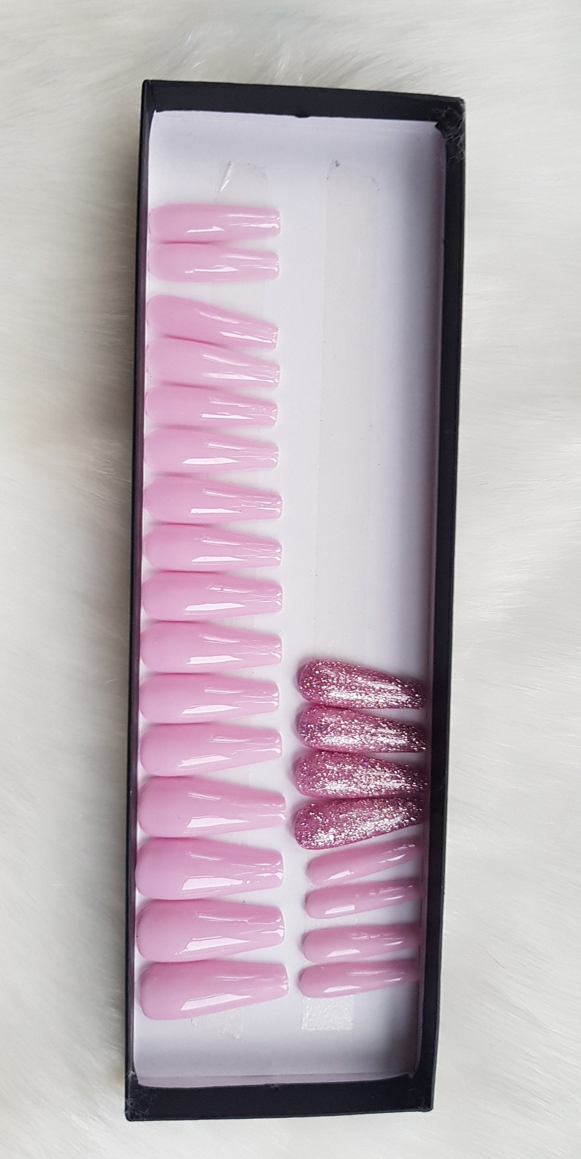 Press on Nails pink With Glitter Accent Long - Etsy