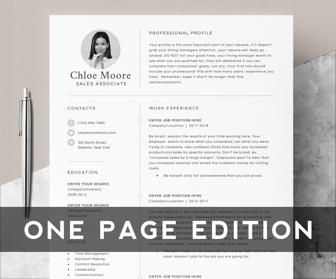One Page Resume Template Cover Letter and References Template for MS ...