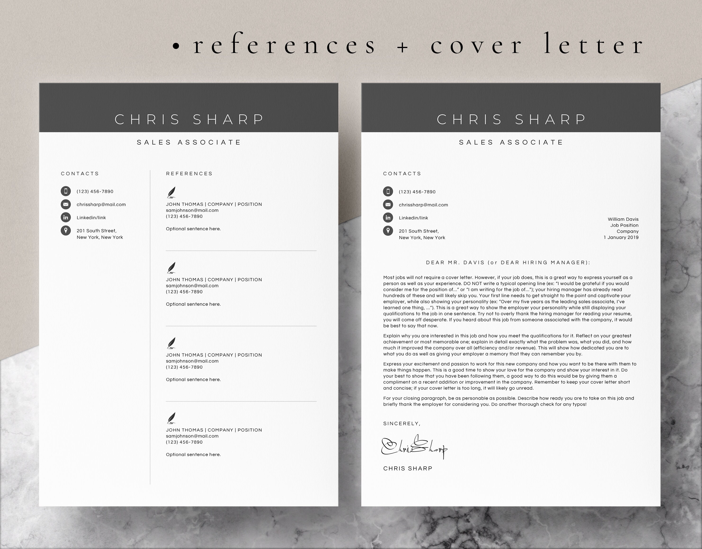 4 Page Resume Template Cover Letter and References Template for MS Word ...