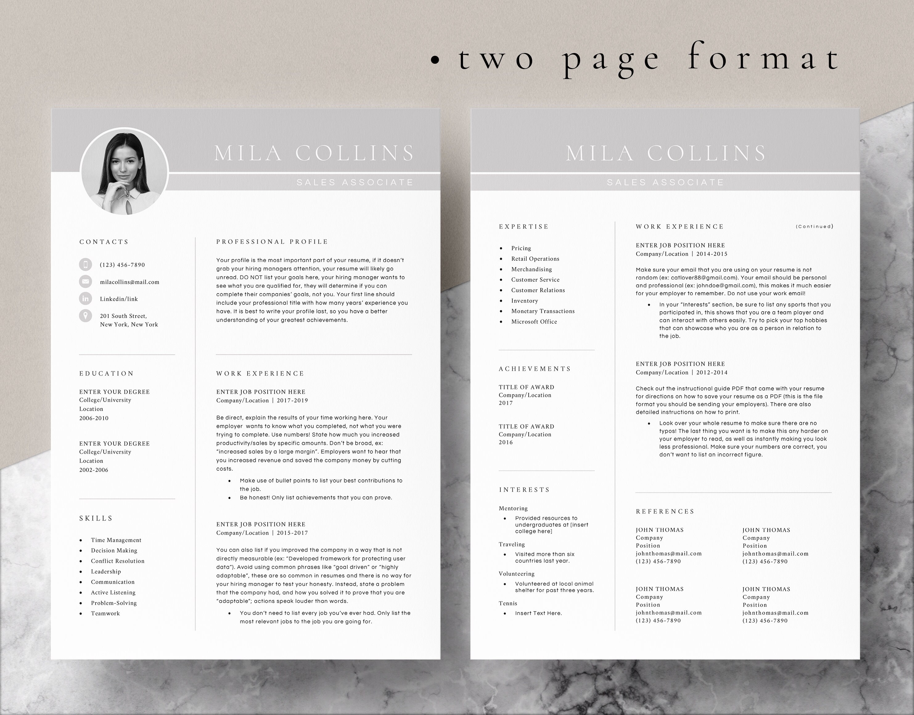 4 Page Resume Template Cover Letter And References Template For Ms Word Diy Printable Modern