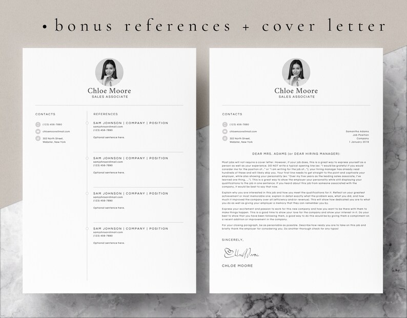One Page Resume Template Cover Letter and References Template for MS ...