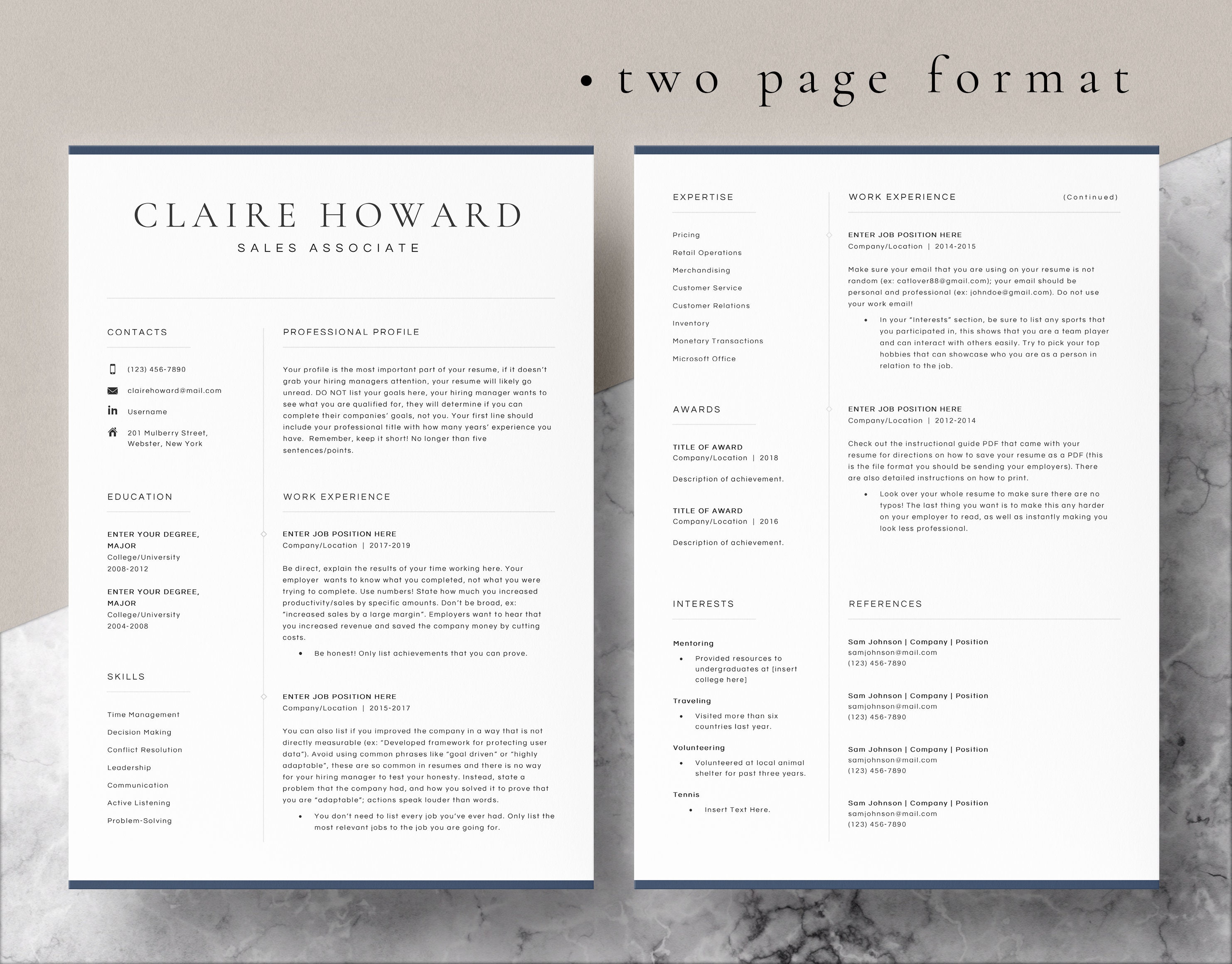 Instant Download Resume Template With Cover Letter and Reference for ...