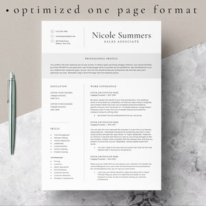 One Page Resume Template Cover Letter and References Template for MS ...