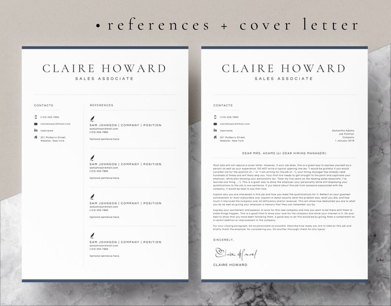 Instant Download Resume Template With Cover Letter and Reference for ...