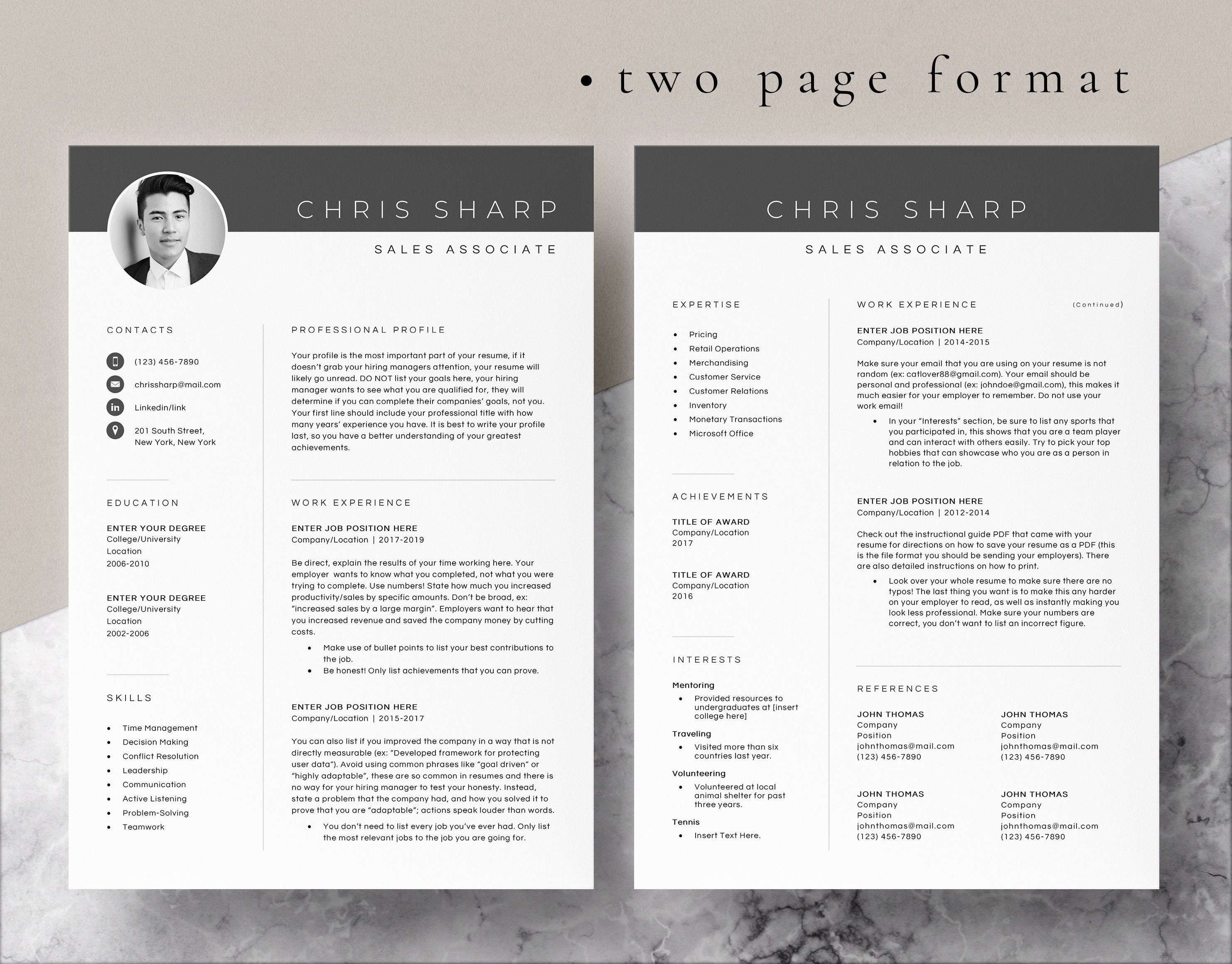 4 Page Resume Template Cover Letter and References Template for MS Word ...