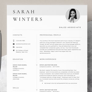 Instant Download Resume Template With Photo | Professional Resume ...