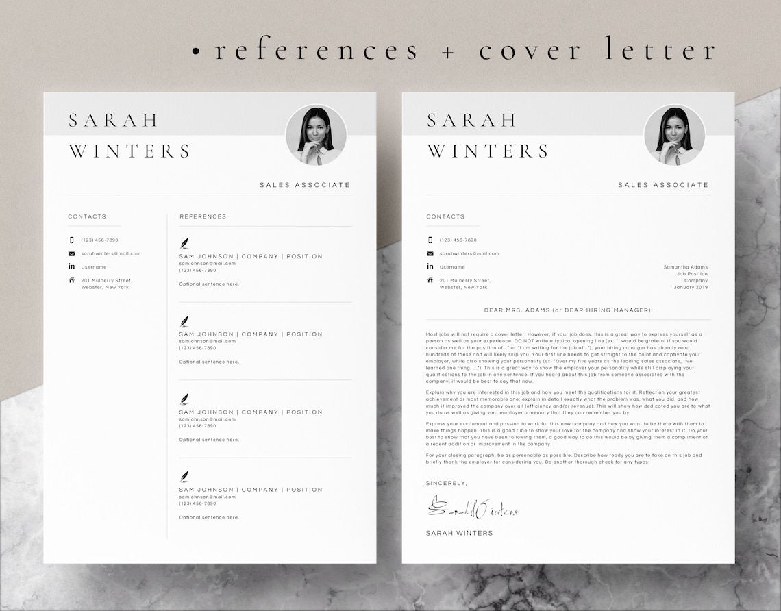 Instant Download Resume Template With Photo | Professional Resume ...
