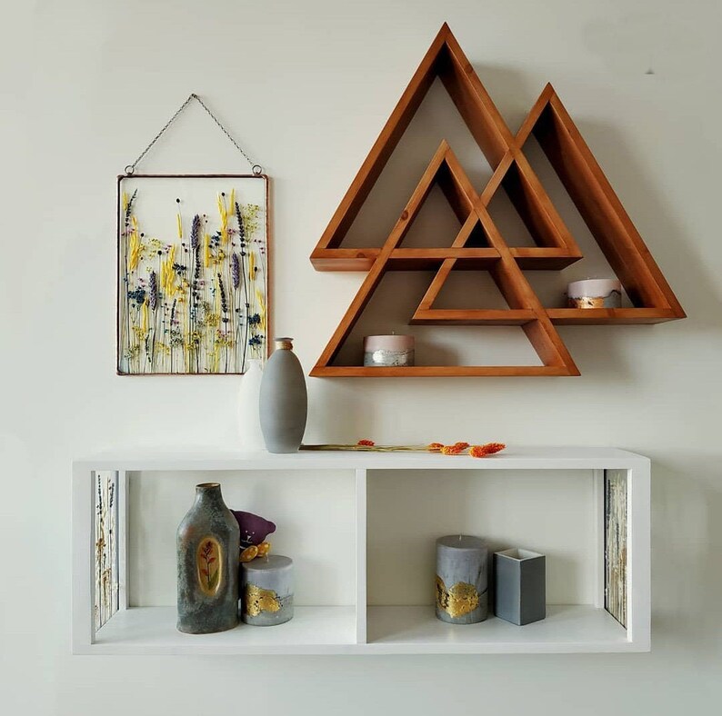 Triangle shelf set wood geometric shelves farmhouse shelves | Etsy