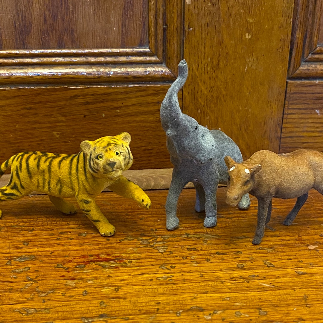 Vintage Flocked Tiger, Elephant and Moose Figurine Toys - Etsy