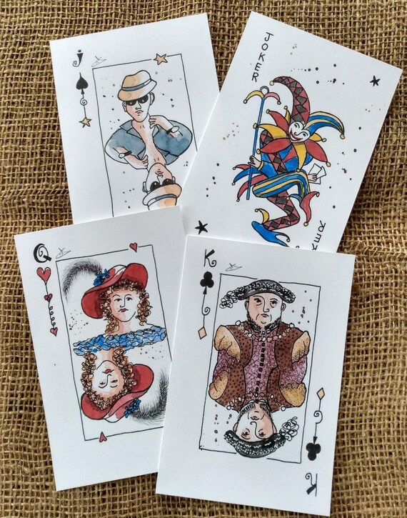 Face Cards in Deck of Cards Illustration Fine Art Postcards | Etsy